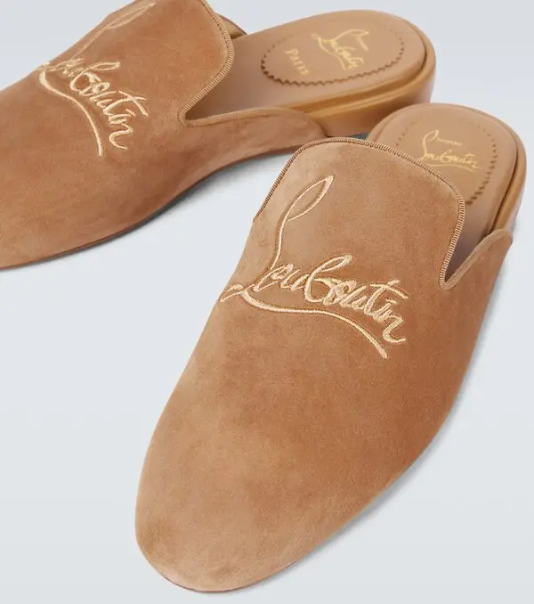 CHRISTIAN LOUBOUTIN Navy Coolito Flat Mules - Brown