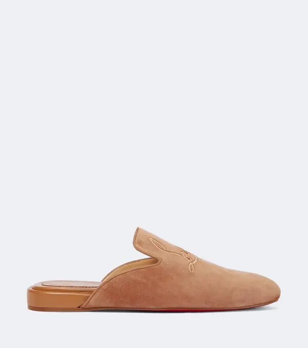 CHRISTIAN LOUBOUTIN Navy Coolito Flat Mules - Brown