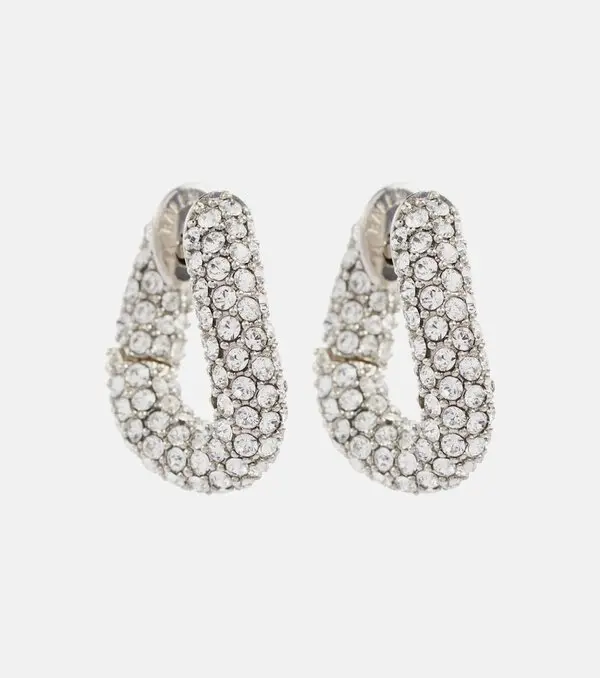 Balenciaga Crystal Embellished Hoop Earrings - Silver