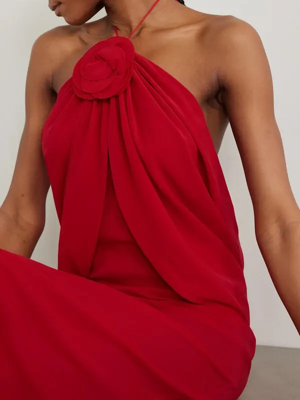 Magda Butrym Cold-shoulder Appliquéd Silk-blend Chiffon Maxi Dress