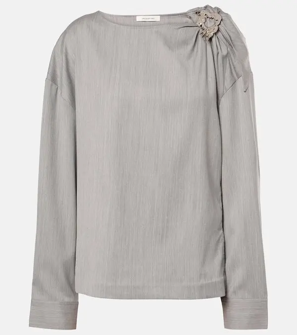 JACQUES WEI Embellished Wool Blouse - Grey