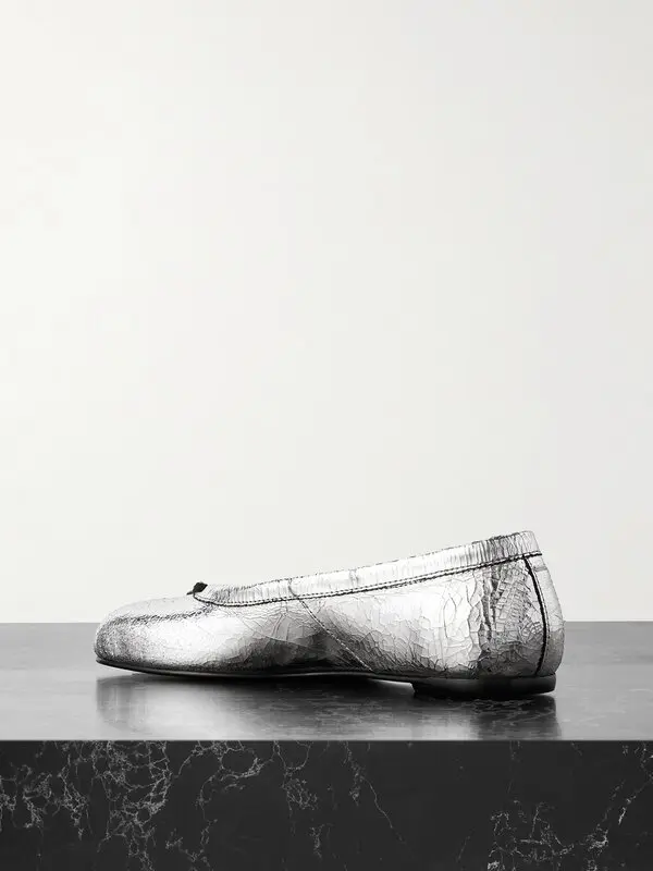 MAISON MARGIELA Tabi Metallic Cracked-leather Ballet Flats - Silver