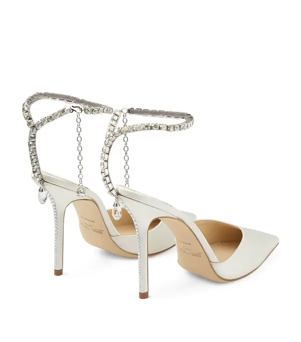 JIMMY CHOO Saeda 100 Satin Pumps With Crystal Ankle Strap - Ivory