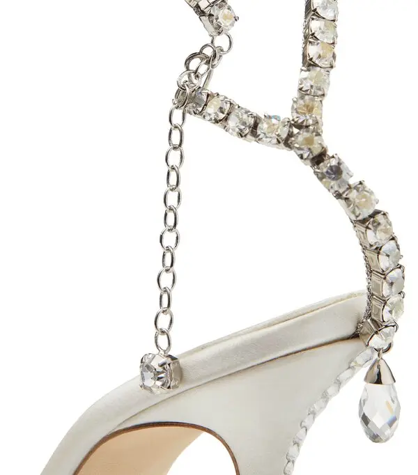 JIMMY CHOO Saeda 100 Satin Pumps With Crystal Ankle Strap - Ivory