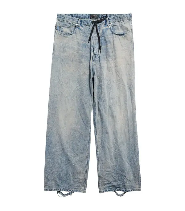 Balenciaga Distressed Drawstring Wide-leg Jeans - Red
