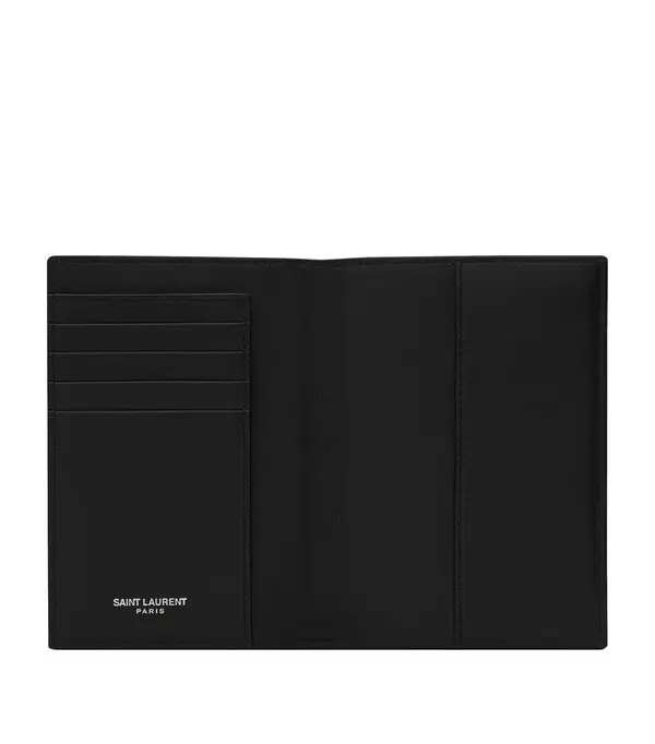 Saint Laurent Leather Monogram Passport Holder - Black