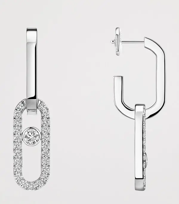 Messika Move Link White Gold And Diamond Drop Earrings - Silver