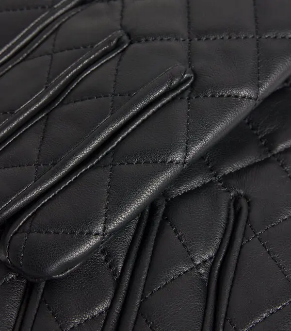 Barbour Quilted Leather Gloves With Knitted Trims
