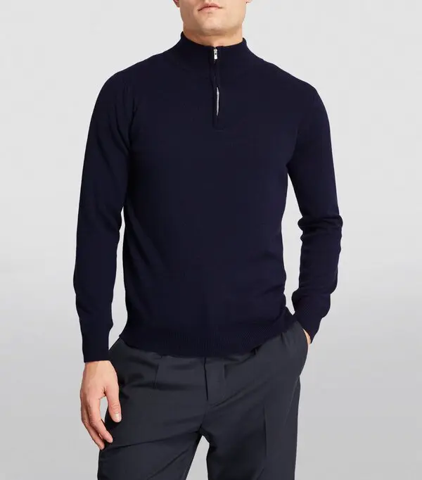 Harrods Cashmere Zip-up Sweater - Navy