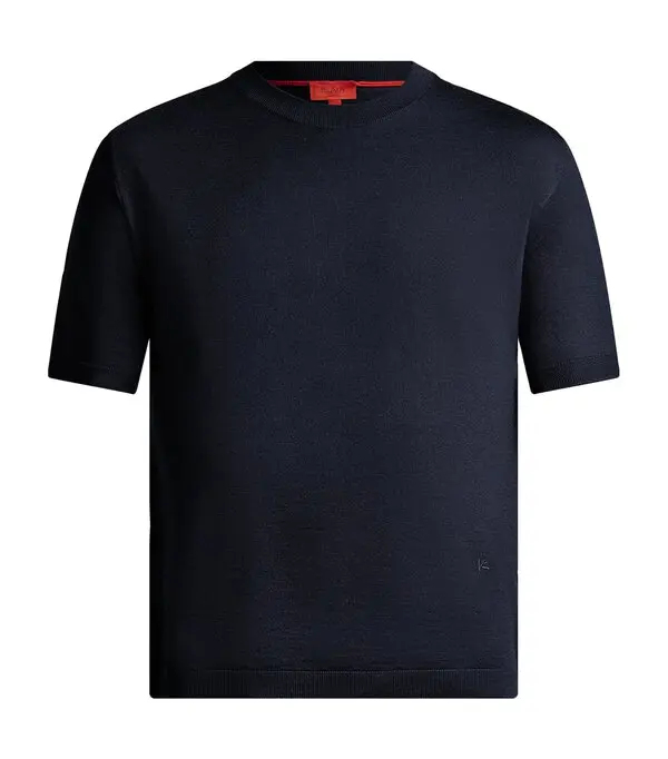 Isaia Wool And Silk-blend T-shirt - Navy