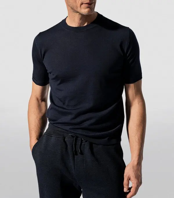 Isaia Wool And Silk-blend T-shirt - Navy