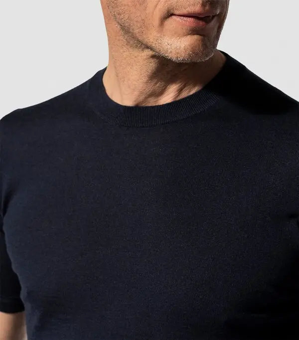 Isaia Wool And Silk-blend T-shirt - Navy
