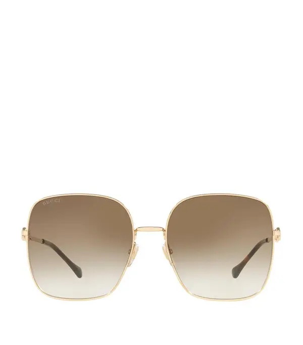 Gucci Oversized Square Sunglasses With Horsebit Detail - Gold