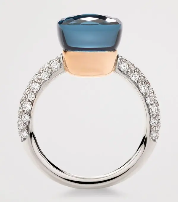 Pomellato Mixed Gold, Diamond, London Topaz, And Turquoise Nudo Ring - Blue