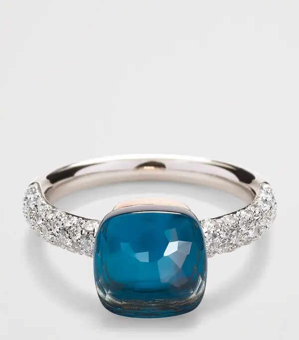 Pomellato Mixed Gold, Diamond, London Topaz, And Turquoise Nudo Ring - Blue