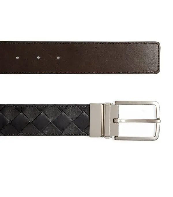 Bottega Veneta Intrecciato Leather Belt - Grey