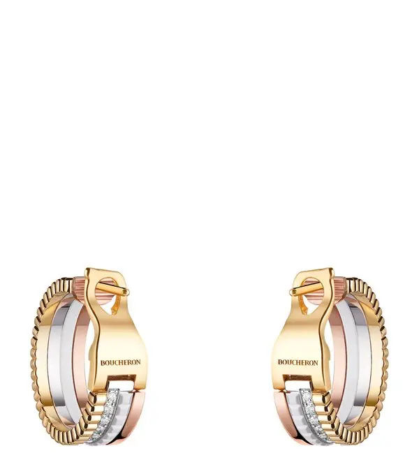 Boucheron Quatre White Hoop Earrings In Mixed Gold And Diamonds
