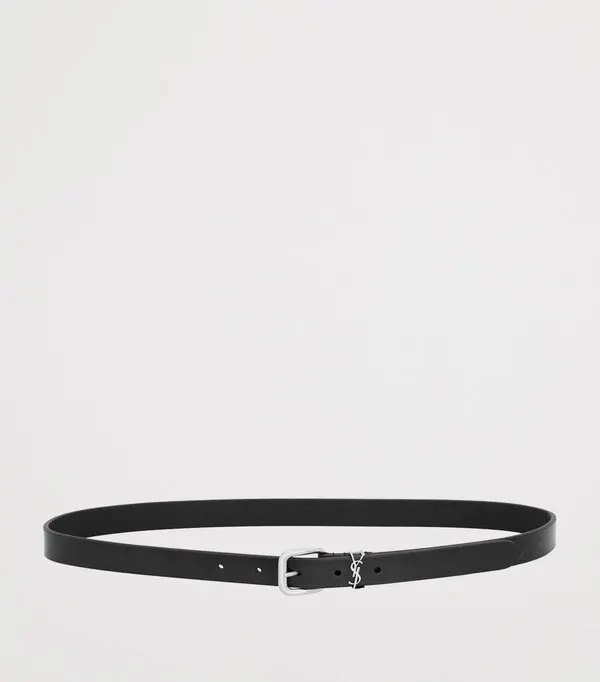 Saint Laurent Leather Cassandre Belt - Black