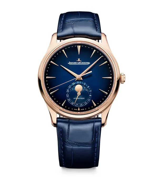JAEGER-LECOULTRE Rose Gold Master Ultra Thin Moon Automatic Watch - Blue