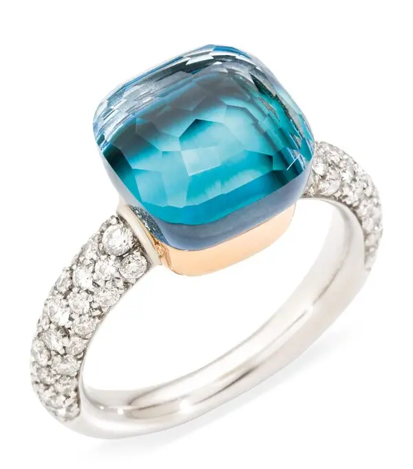 Pomellato Mixed Gold, Diamond, Topaz And Agate Nudo Classic Ring - Blue