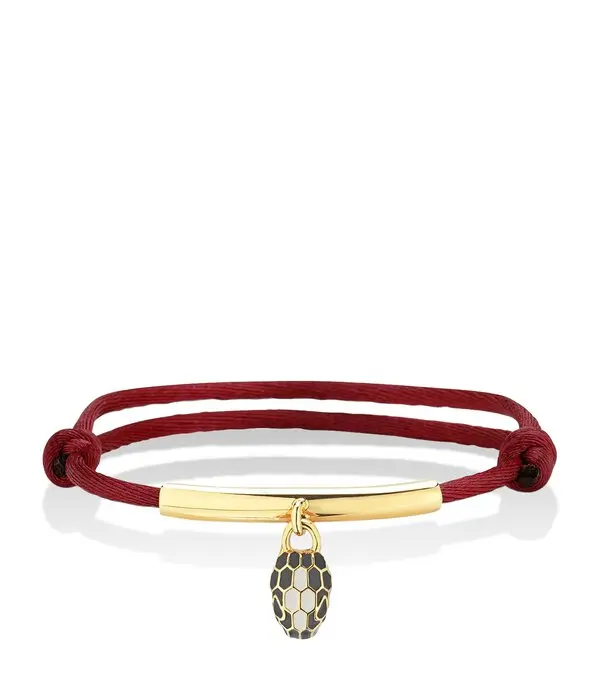 BVLGARI Leather Serpenti Bracelet With Snakehead Charm - Red