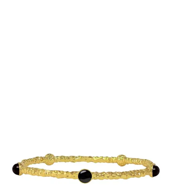 Halcyon Days Gold-plated Hammered Bangle With Enamelled Cabochons - Black