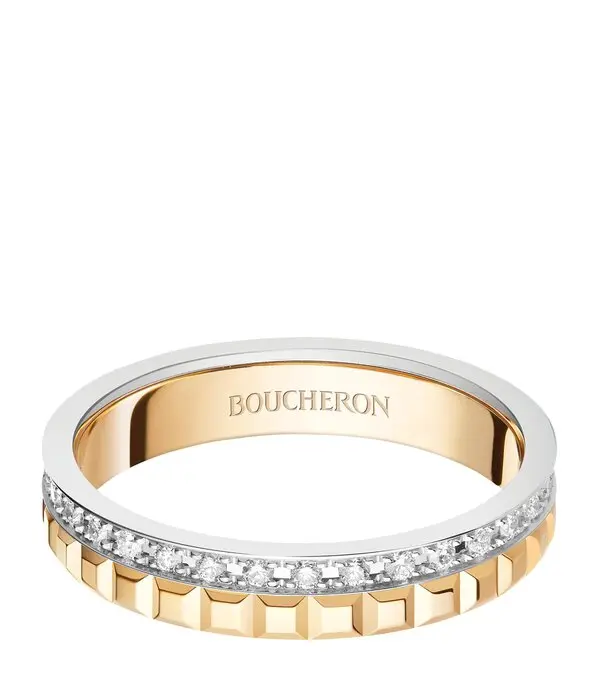 Boucheron Quatre Wedding Band With Diamonds In White And Yellow - Gold