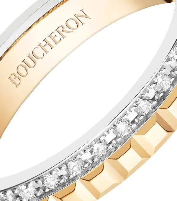 Boucheron Quatre Wedding Band With Diamonds In White And Yellow
