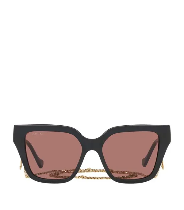 Gucci Rectangle Sunglasses With Chain Detail - Black