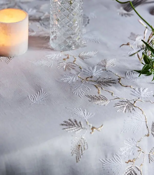 ALEXANDRE TURPAULT Linen Embroidered Tablecloth - Silver