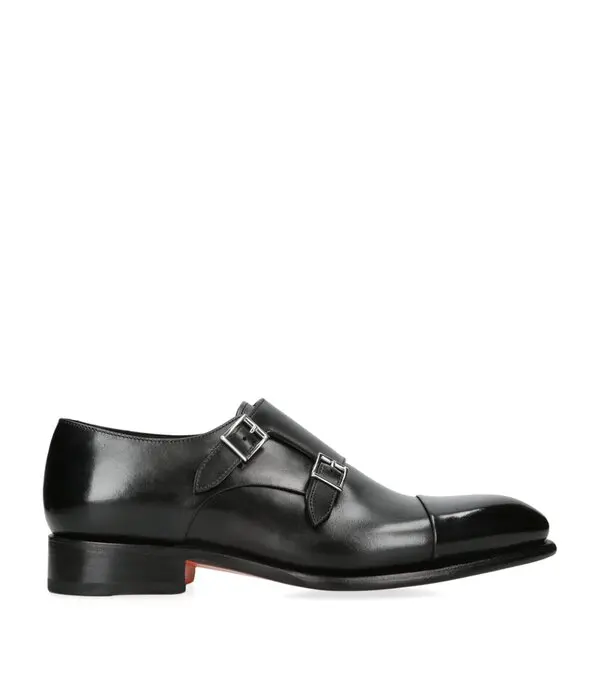Santoni Carter Double Monk Strap Shoes - Black