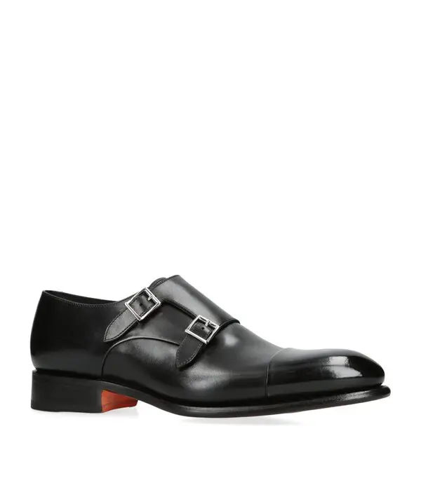 Santoni Carter Double Monk Strap Shoes - Black