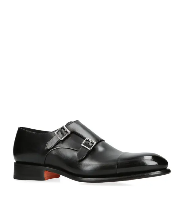 Santoni Carter Double Monk Strap Shoes - Black