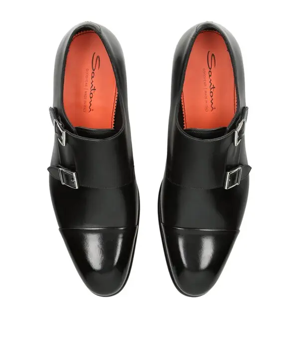 Santoni Carter Double Monk Strap Shoes - Black