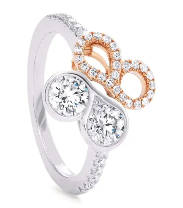 BOODLES Platinum, Rose Gold, And Diamond Be Motif Ring - Silver