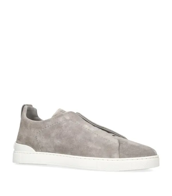 Zegna Triple Stitch Suede Sneakers - Grey