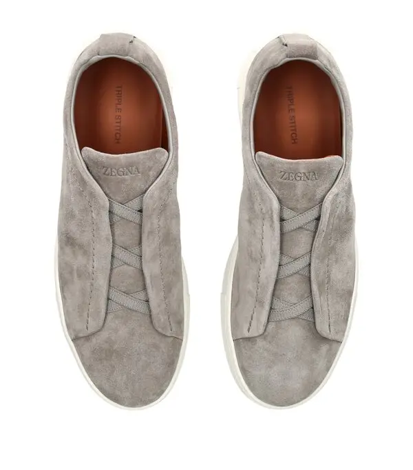 Zegna Triple Stitch Suede Sneakers - Grey