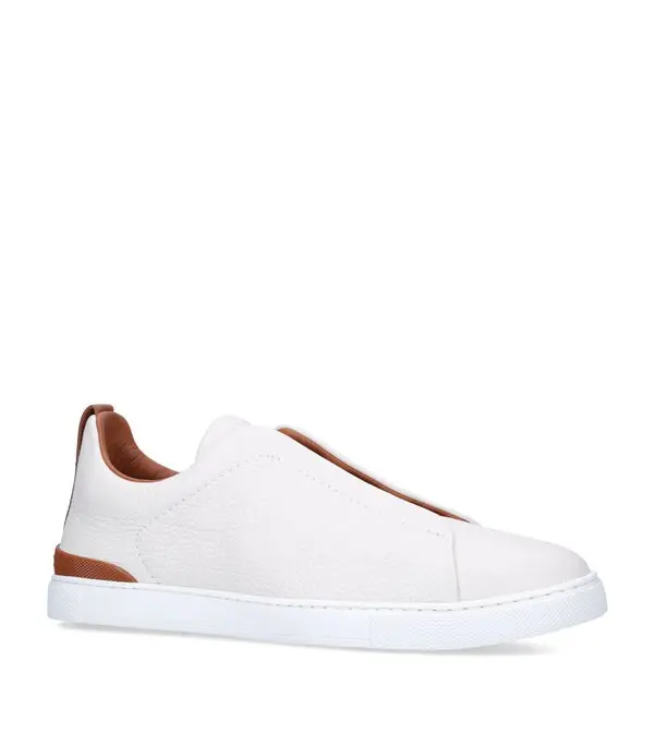 Zegna Triple Stitch Leather Sneakers - Beige