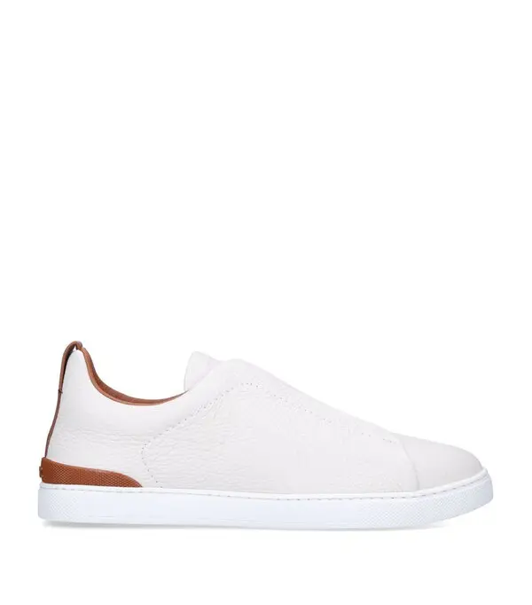 Zegna Triple Stitch Leather Sneakers - Beige