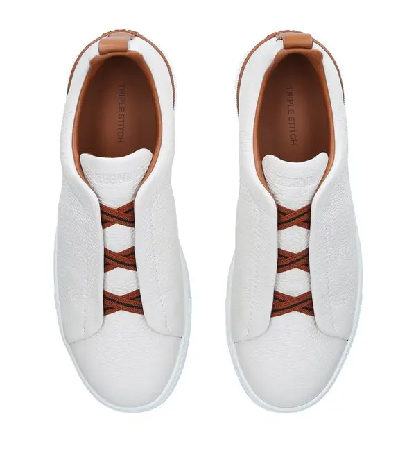 Zegna Triple Stitch Leather Sneakers - Beige