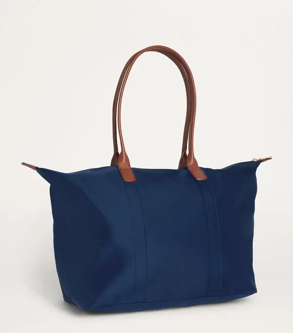 Harrods Medium Nylon Tote Bag With Leather Trim - Navy