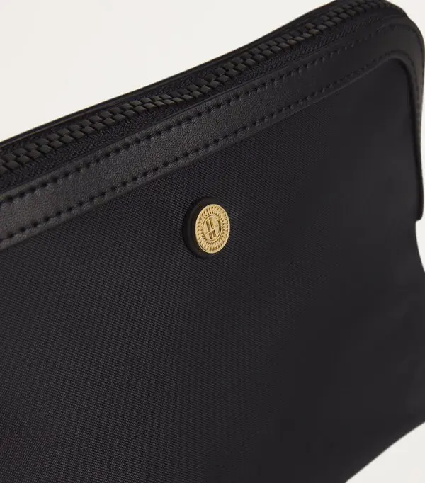 Harrods Large Nylon Wash Bag With Leather Trims - Black