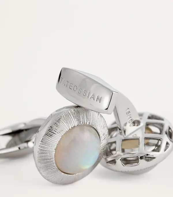 Tateossian Rhodium-plated And Moonstone Graffiato Cufflink