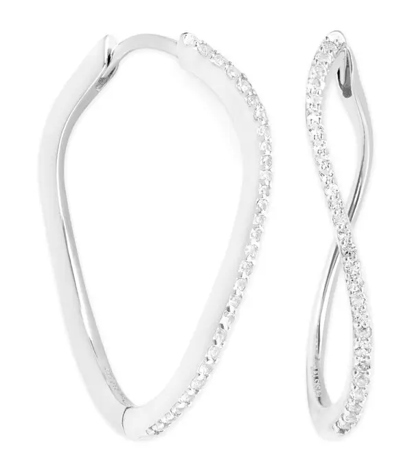 ASTRID & MIYU White Gold And White Topaz Infinity Hoop Earrings - Silver