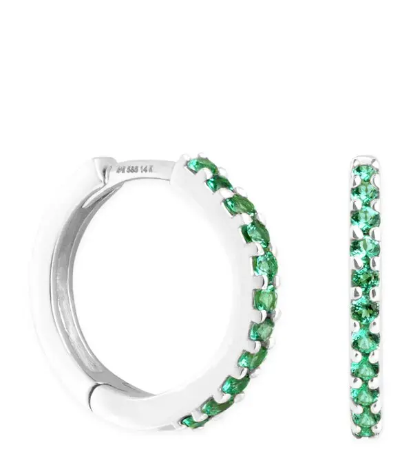 ASTRID & MIYU White Gold And Emerald Hoop Earrings - Silver