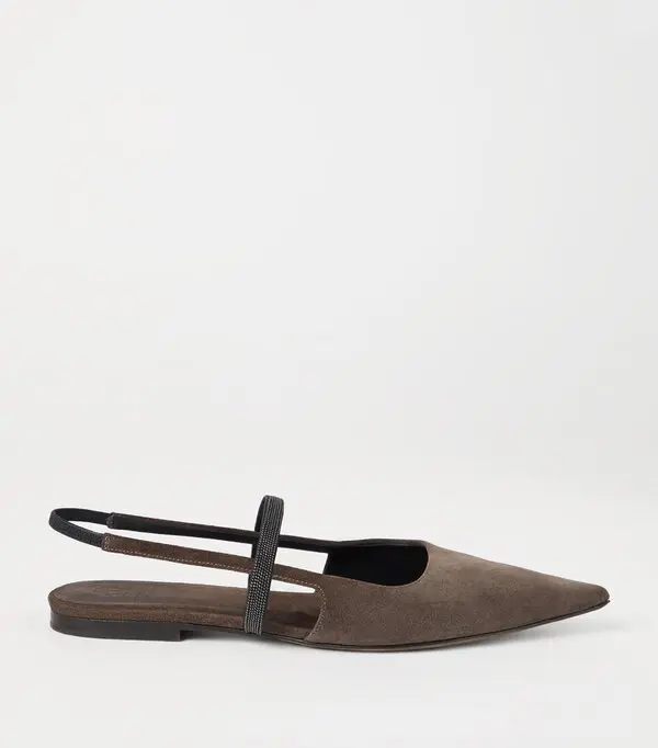 Brunello Cucinelli Suede Slingback Flats With Monili Bead Embellishment