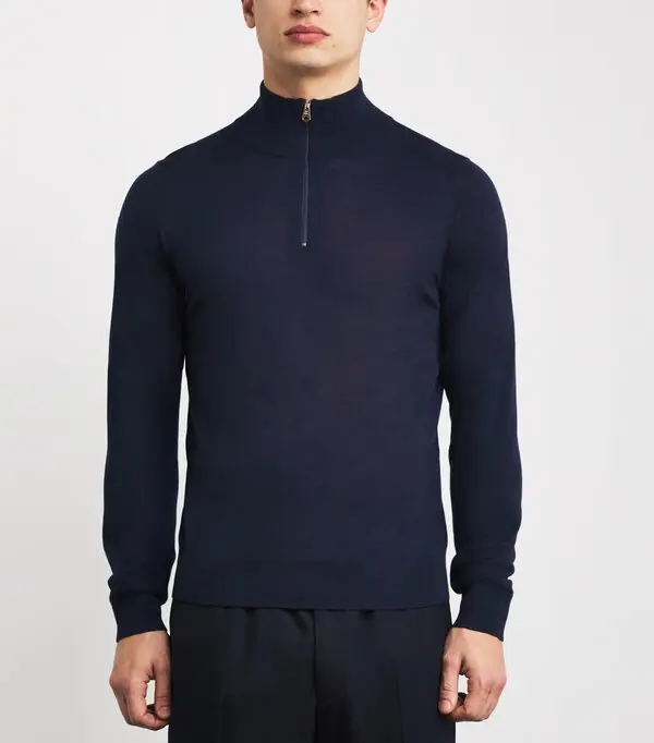 Paul Smith Merino Wool Quarter-zip Sweater - Navy