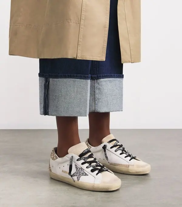GOLDEN GOOSE Super-star Leather Sneakers With Glitter Accents