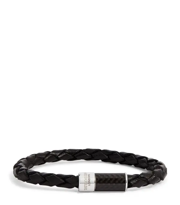 Tateossian Braided Leather And Carbon Fibre Clasp Bracelet - Black