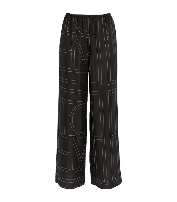 TOTEME Silk Monogram Trousers - Black